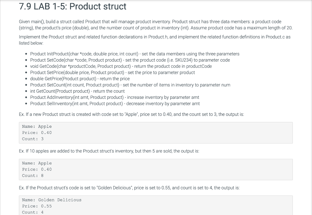 Solved Given main0, build a struct called Product that will | Chegg.com