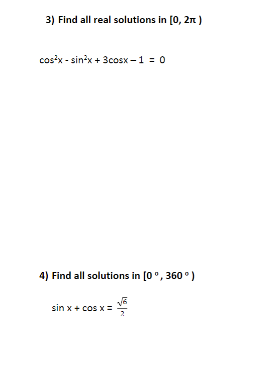 Solved Solve the following trigonometric equations. Provide | Chegg.com
