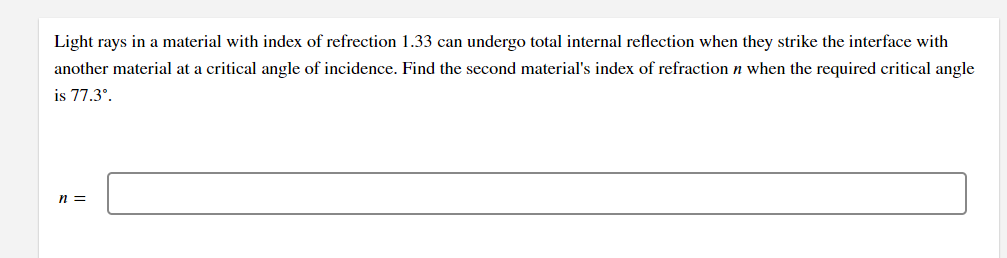 Solved Light rays in a material with index of refrection | Chegg.com