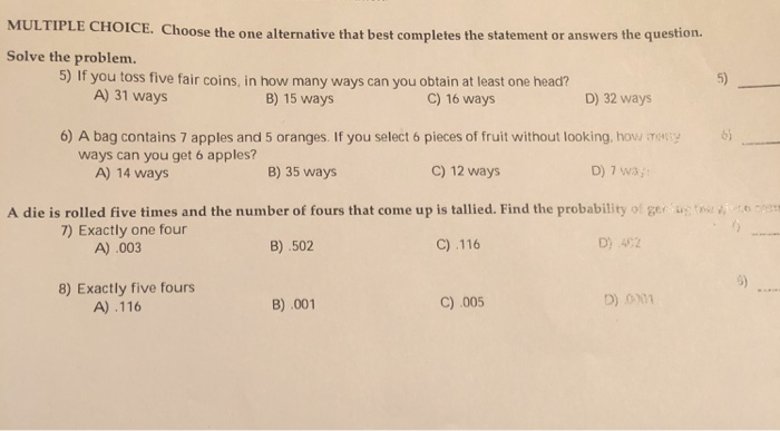 Solved MULTIPLE CHOICE. Ch oose the one alternative that | Chegg.com