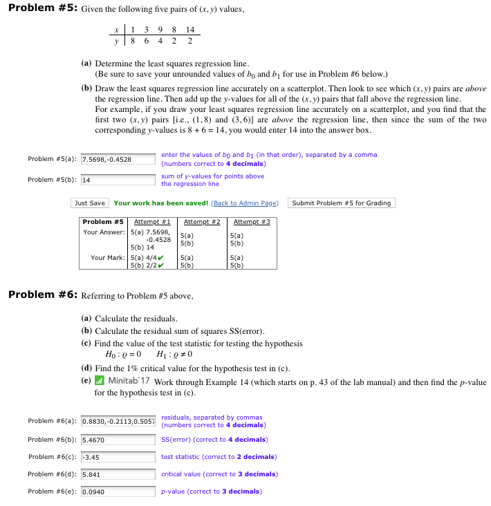 Solved Problem #5: Given the following five pairs of(x,y) | Chegg.com