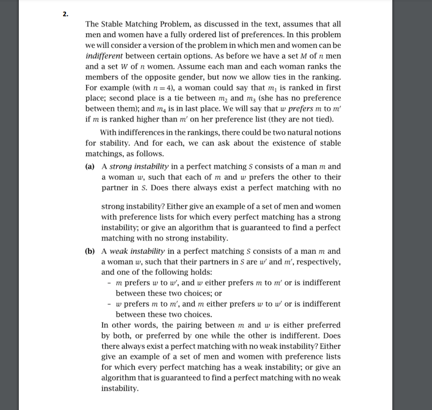 Solved 2. The Stable Matching Problem, as discussed in the | Chegg.com