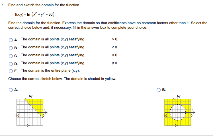 Solved 1. Find and sketch the domain for the function. | Chegg.com