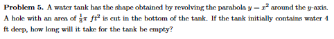 Solved Problem 5. A water tank has the shape obtained by | Chegg.com