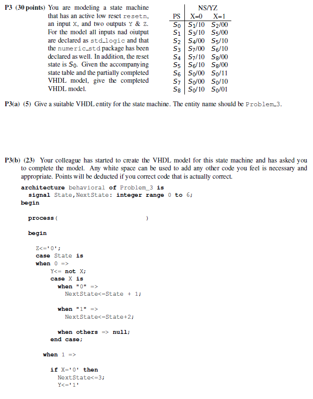 Solved P3 (30 points) You are modeling a state machine that | Chegg.com