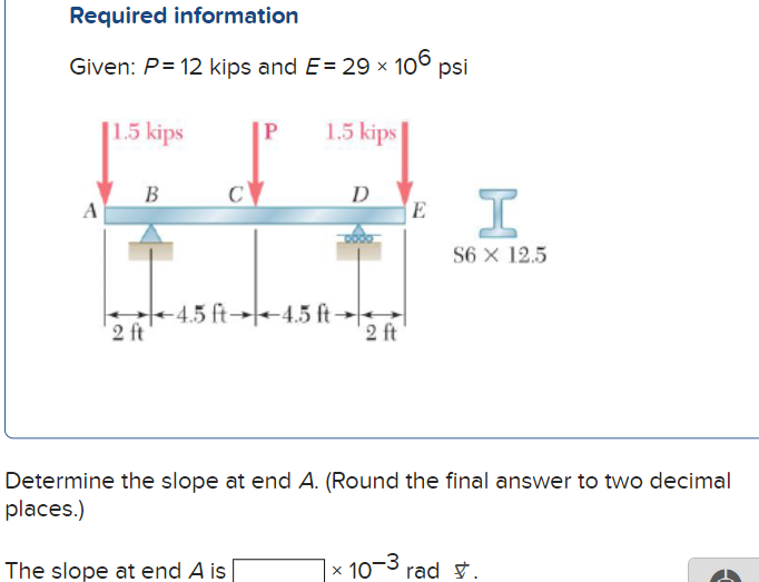 Solved Given: P = 12 kips and E = 29 × 106 psi. Determine | Chegg.com