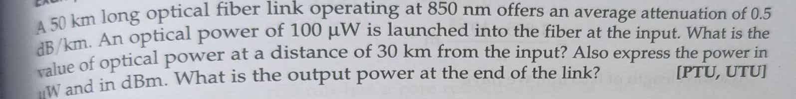 Solved A 50 km long optical fiber link operating at 850 nm | Chegg.com
