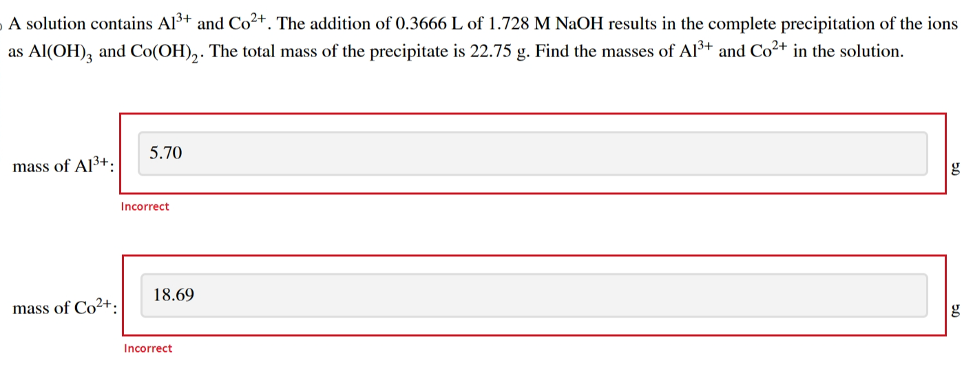 Solved A solution contains Al3+ and Co2+. The addition of | Chegg.com