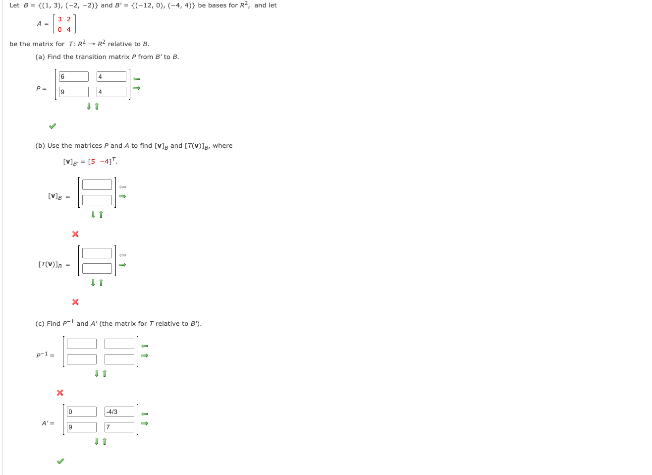 Solved Let B={(1,3),(−2,−2)} and B′={(−12,0),(−4,4)} be | Chegg.com