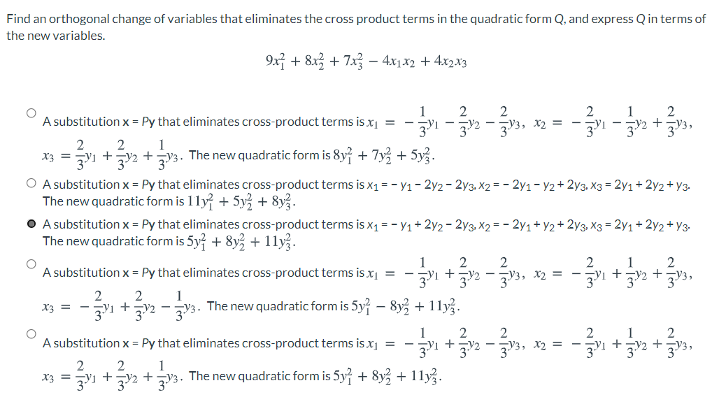 Solved Find an orthogonal change of variables that | Chegg.com