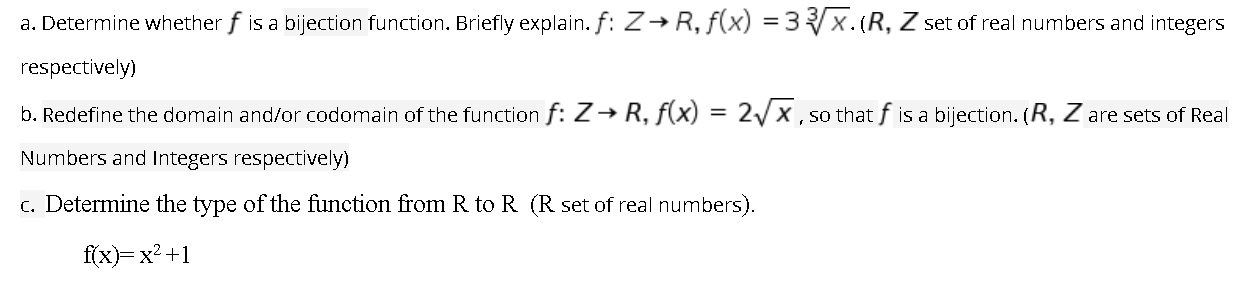 Solved A Determine Whether F Is A Bijection Function