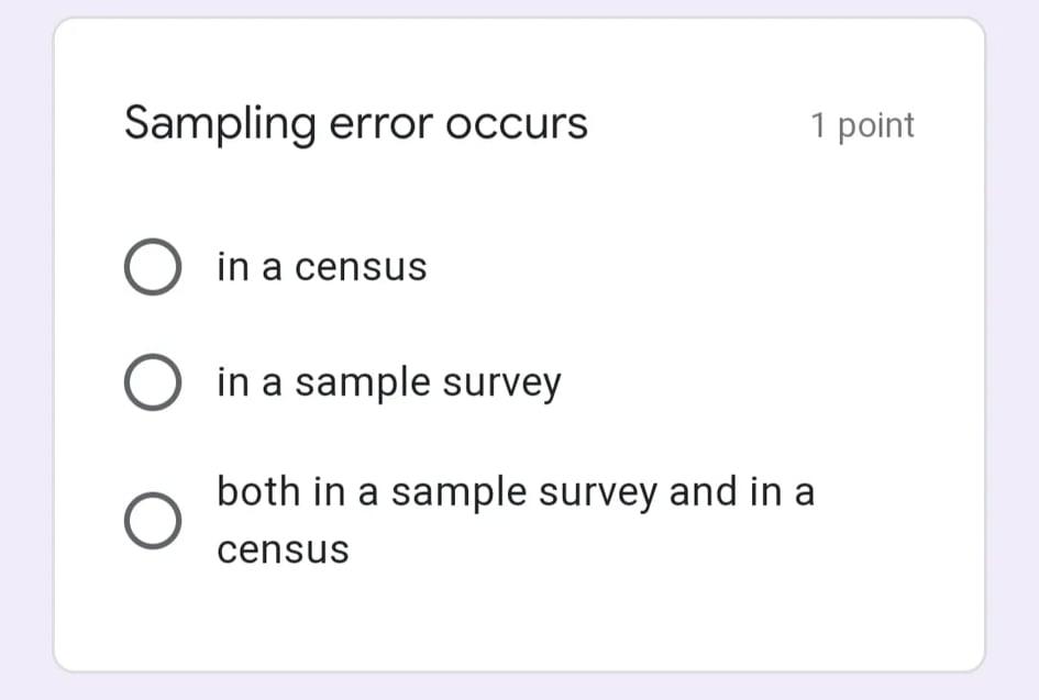Solved Sampling error occurs 1 point in a census O in a | Chegg.com