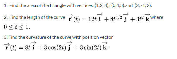 Solved 1. Find the area of the triangle with vertices | Chegg.com