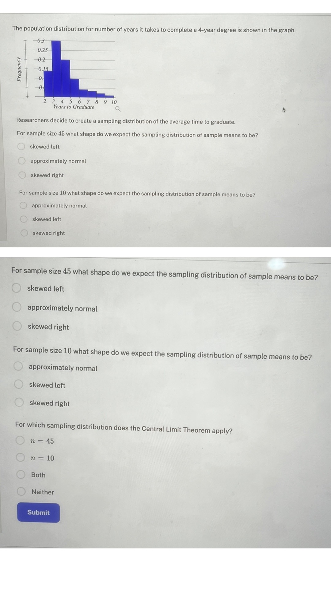 Solved For sample size 45 ﻿what shape do we expect the | Chegg.com