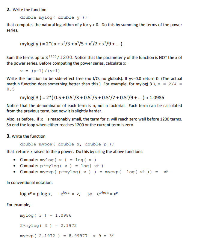 Solved Program 8: homebrew math functions For this | Chegg.com
