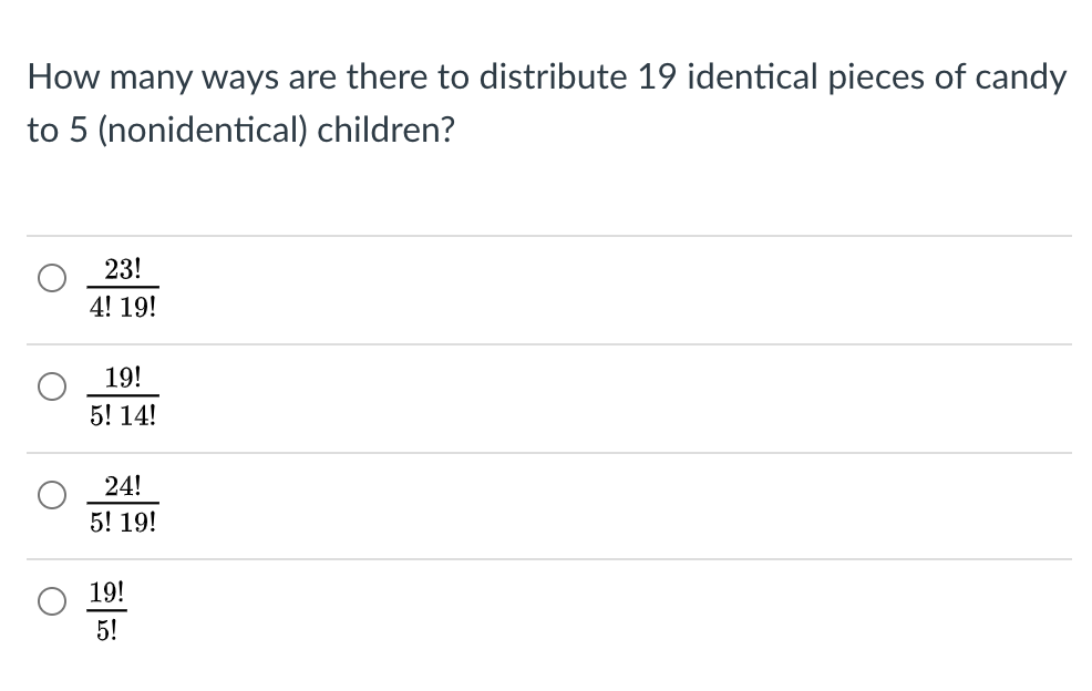 Solved How many ways are there to distribute 19 identical | Chegg.com