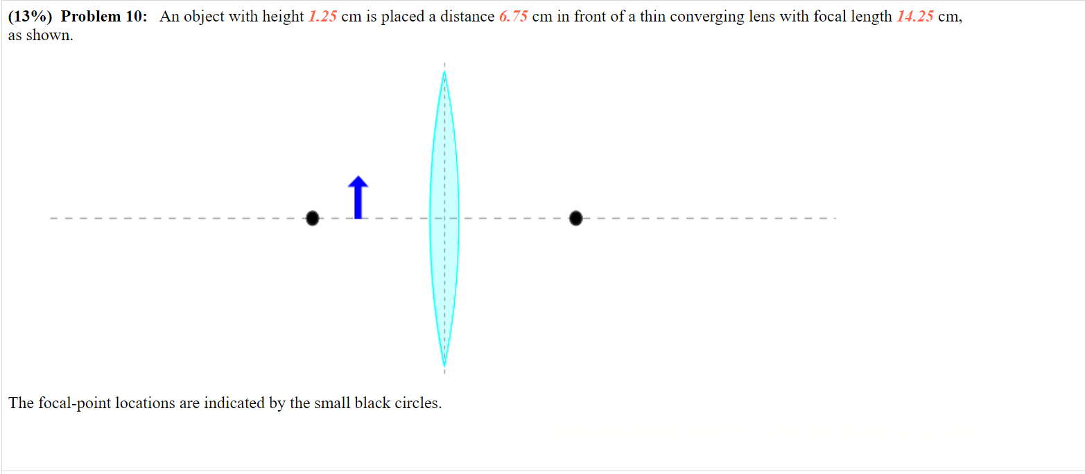 Solved (13%) Problem 10: An object with height 1.25 cm is | Chegg.com