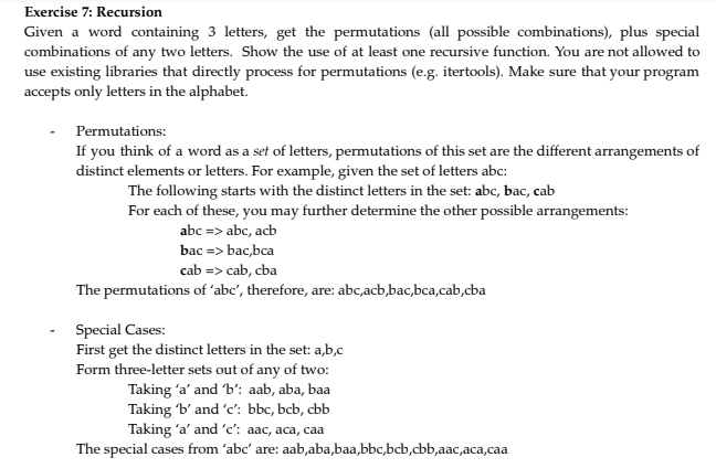 Solved Exercise 7: Recursion Given a word containing 3 | Chegg.com