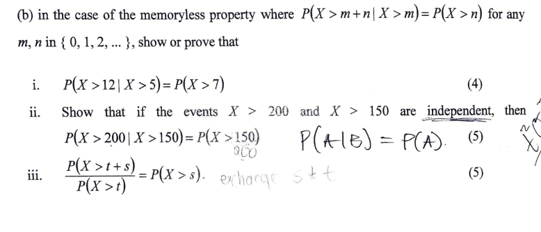 Solved (b) in the case of the memoryless property where P(x | Chegg.com