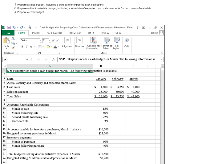 Solved 1 Prepare A Sales Budget Including A Schedule Of Chegg