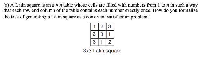 (a) A Latin square is an n X n table whose cells are | Chegg.com