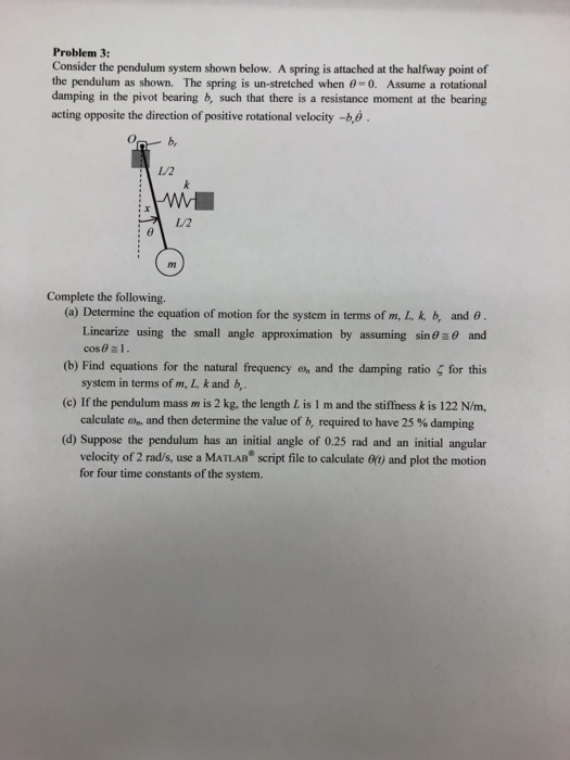 Solved Problem 3: Consider the pendulum system shown below. | Chegg.com