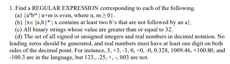 Solved 1. Find a REGULAR EXPRESSION corresponding to each of | Chegg.com