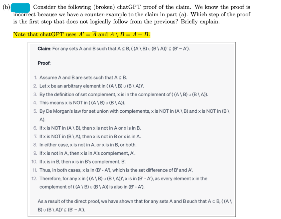 Solved (e) Consider the following proof of the other claim | Chegg.com