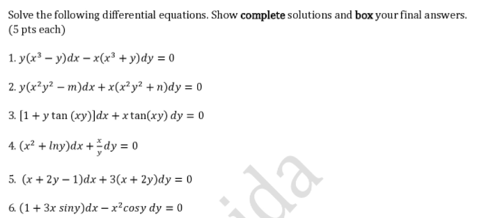 Solved Solve the following differential equations. Show | Chegg.com