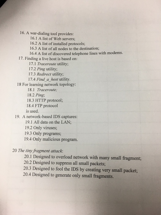 Solved 16. A war-dialing tool provides: 16.1 A list of Web | Chegg.com