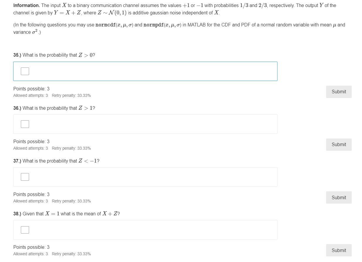 Solved Information. The input X to a binary communication | Chegg.com