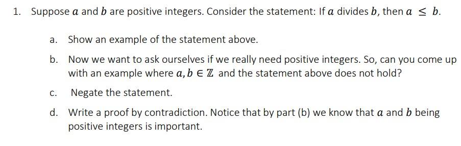 Solved 1. Suppose a and b are positive integers. Consider | Chegg.com
