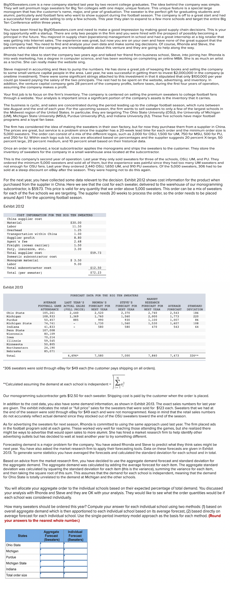 Solved Analytics Exercise 20-3 (Algo)Big10Sweaters.com How | Chegg.com