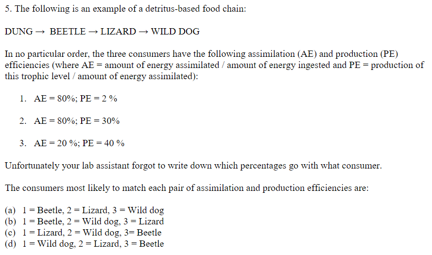 Solved 5. The following is an example of a detritus-based | Chegg.com