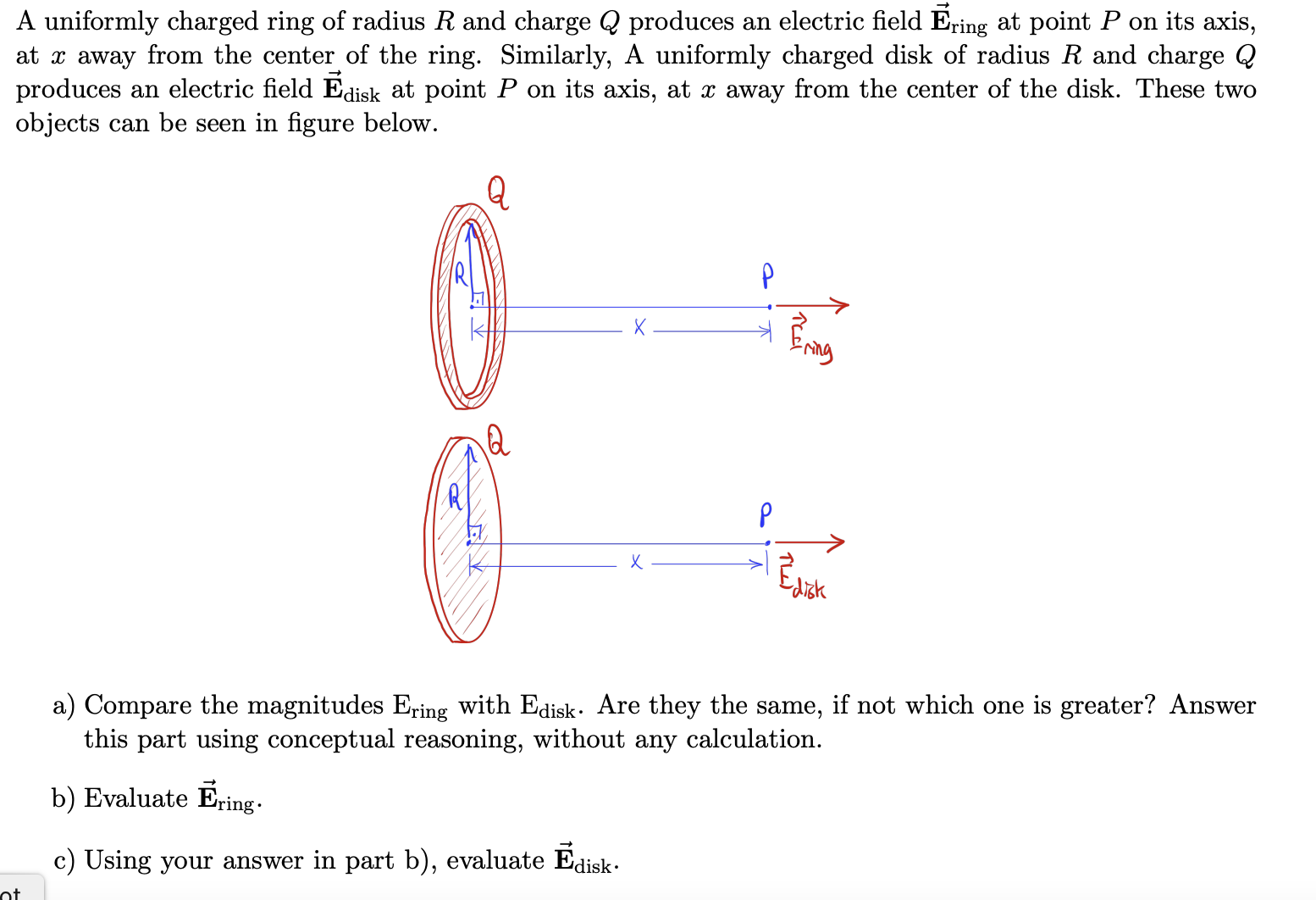 [Solved]: A uniformly charged ring of radius R and charge Q