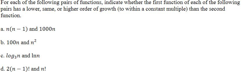 Solved For each of the following pairs of functions, | Chegg.com