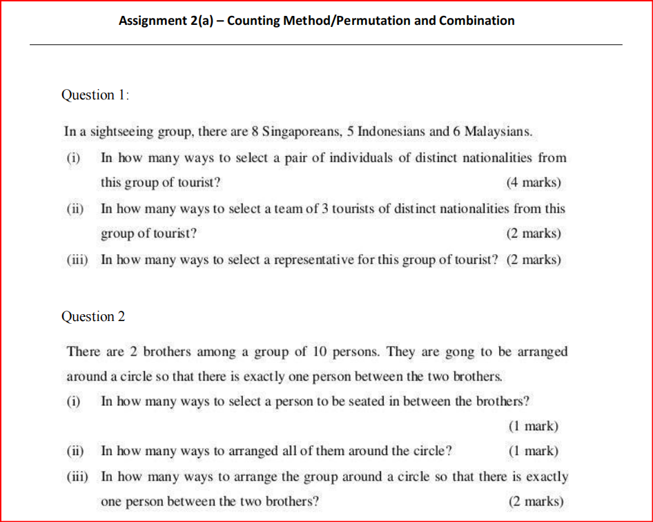 Solved Assignment 2(a) – Counting Method/Permutation and | Chegg.com