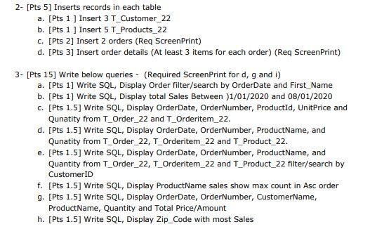 2- [Pts 5] Inserts records in each table a. [Pts 1 ] | Chegg.com