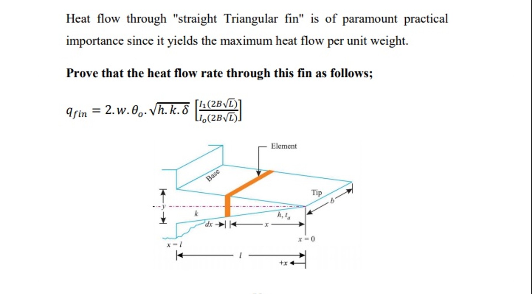 Solved Heat flow through "straight Triangular fin" is of | Chegg.com
