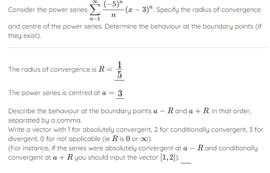 Solved n (-5)" Consider the power series (x – 3)". Specify | Chegg.com