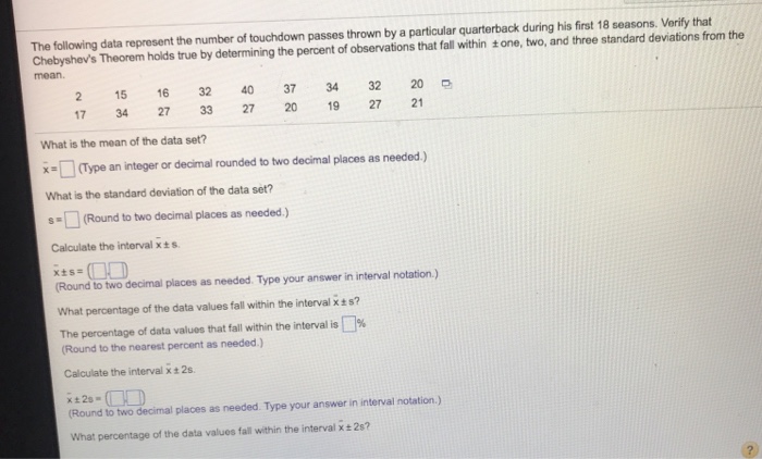 Solved The following data represent the number of touchdown | Chegg.com