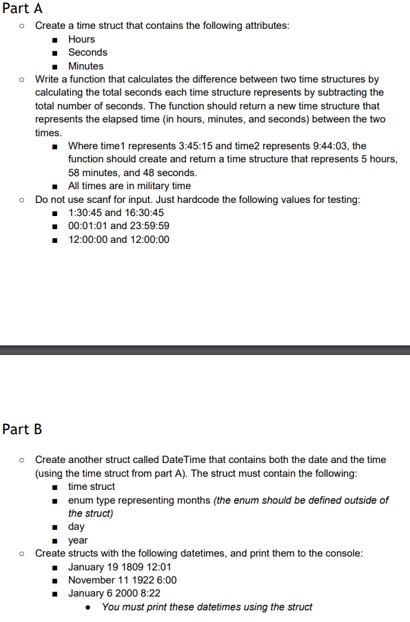 Solved Part A O Create A Time Struct That Contains The