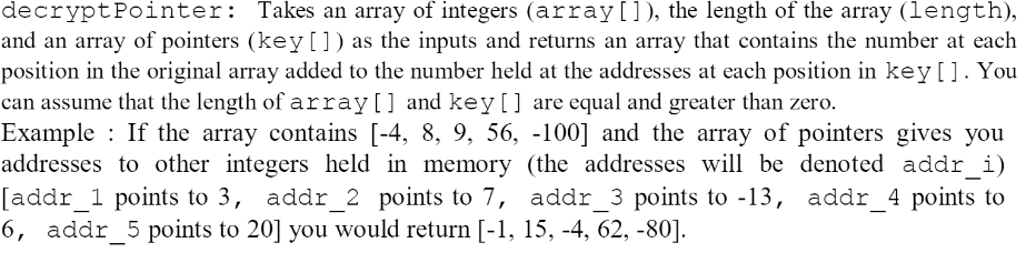 Solved decryptpointer: Takes an array of integers (array | Chegg.com