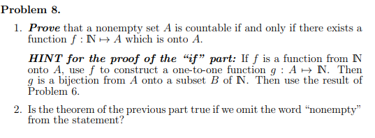 Solved Problem 8. 1. Prove that a nonempty set A is | Chegg.com