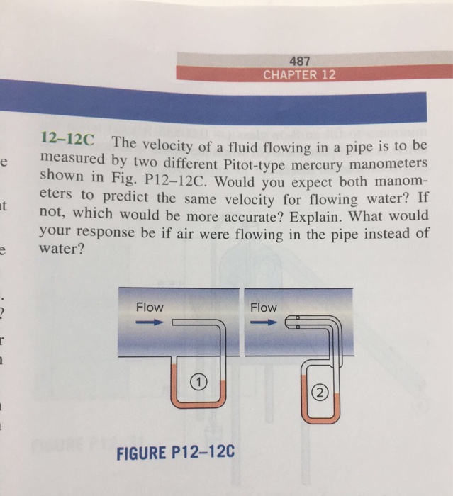 Solved 487 CHAPTER 12 12-12C The velocity of a fluid flowing | Chegg.com