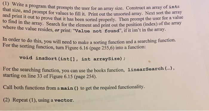 Solved Write a program that prompts the user for an array | Chegg.com
