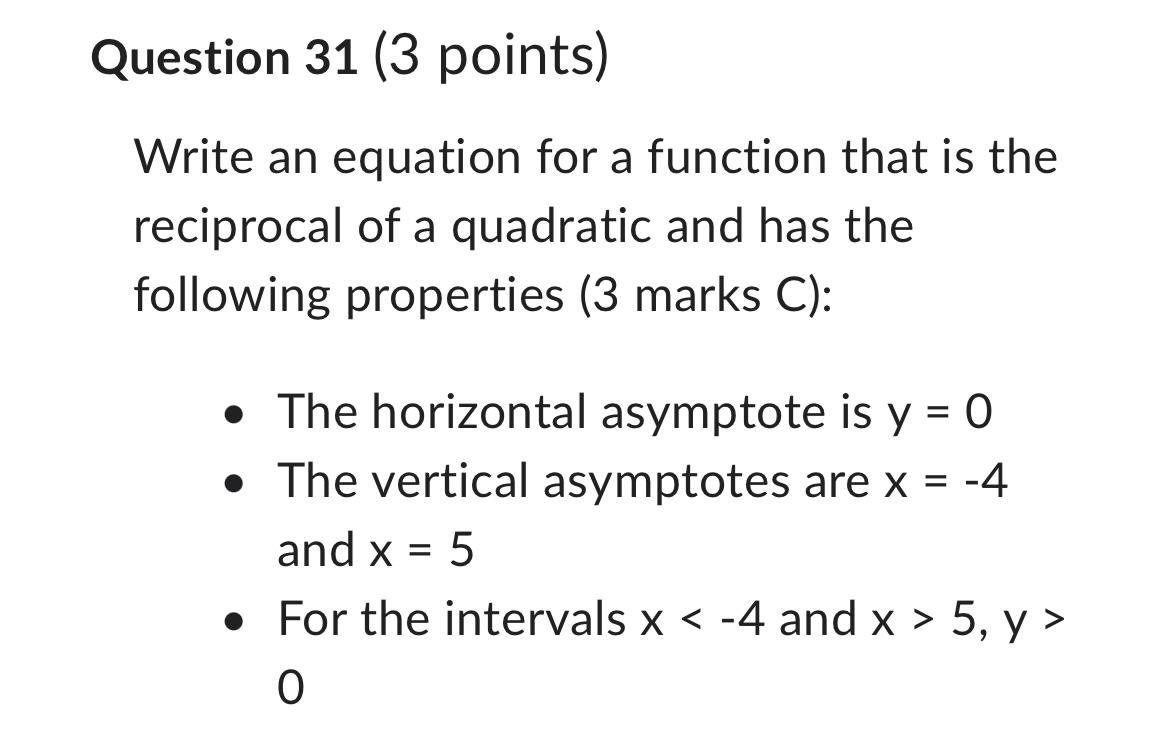Solved Question 31 (3 points) Write an equation for a | Chegg.com Solved Question 31 (3 points) Write an equation for a | Chegg.com