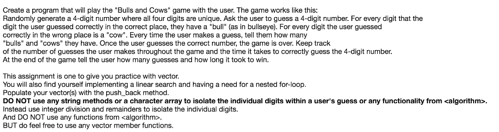 Solved Create a program that will play the "Bulls and Cows" | Chegg.com