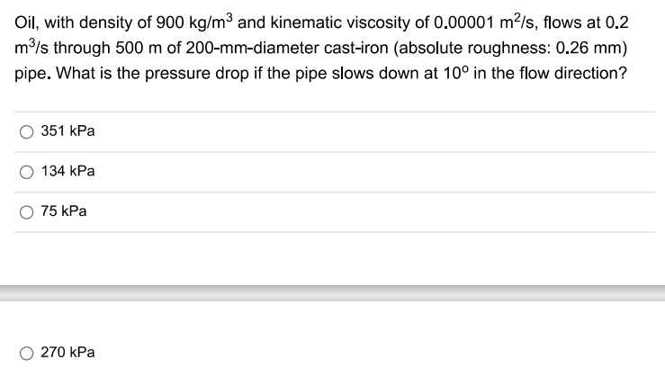 Solved Oil, with density of 900 kg/m3 and kinematic | Chegg.com