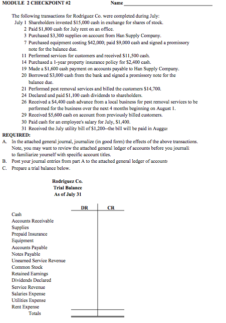 Solved MODULE 2 CHECKPOINT #2 Name The following | Chegg.com